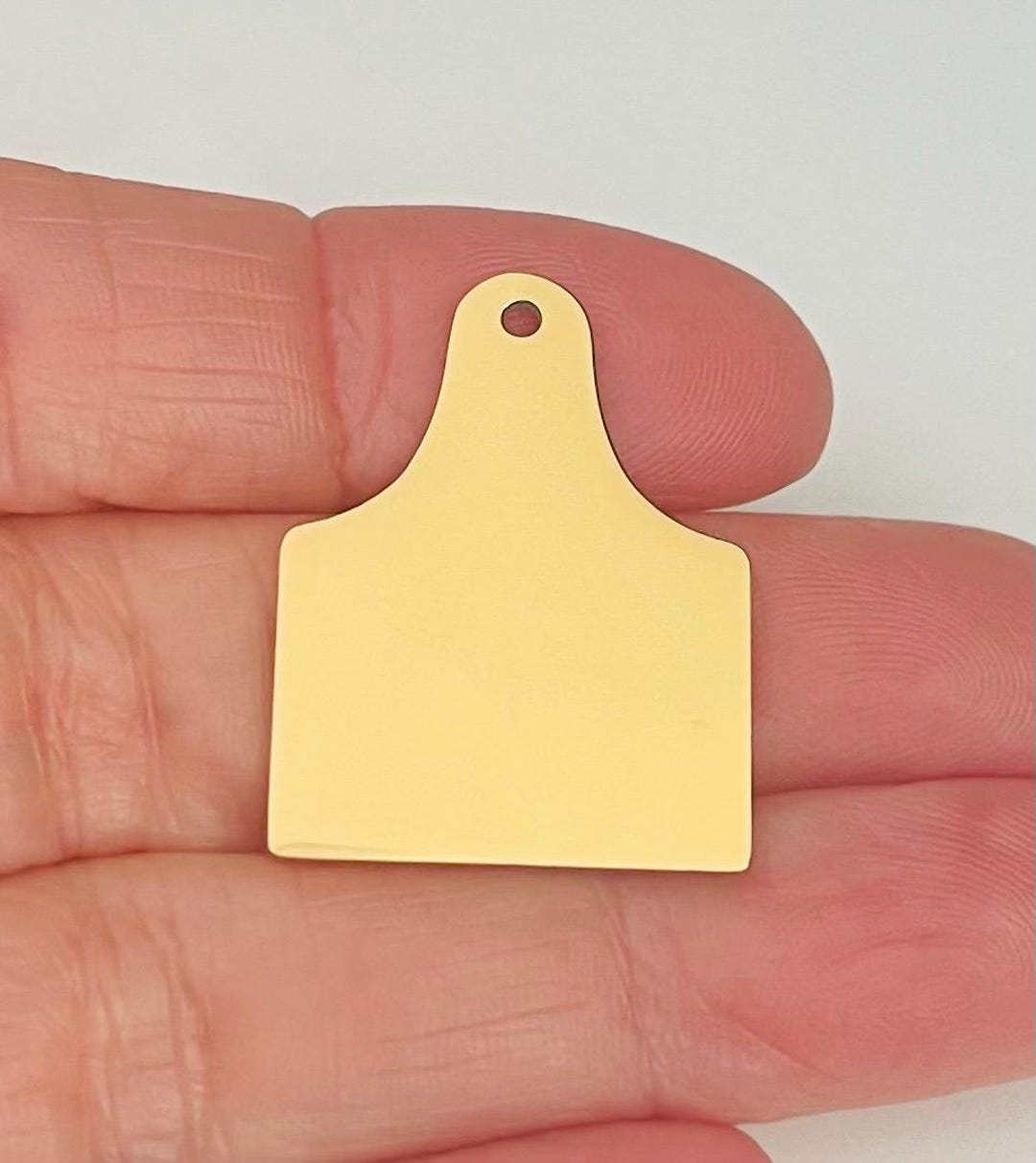 Gold Plated Stainless Steel Ear Tag Charm, Mirrored Finish (22mm X 28mm ...