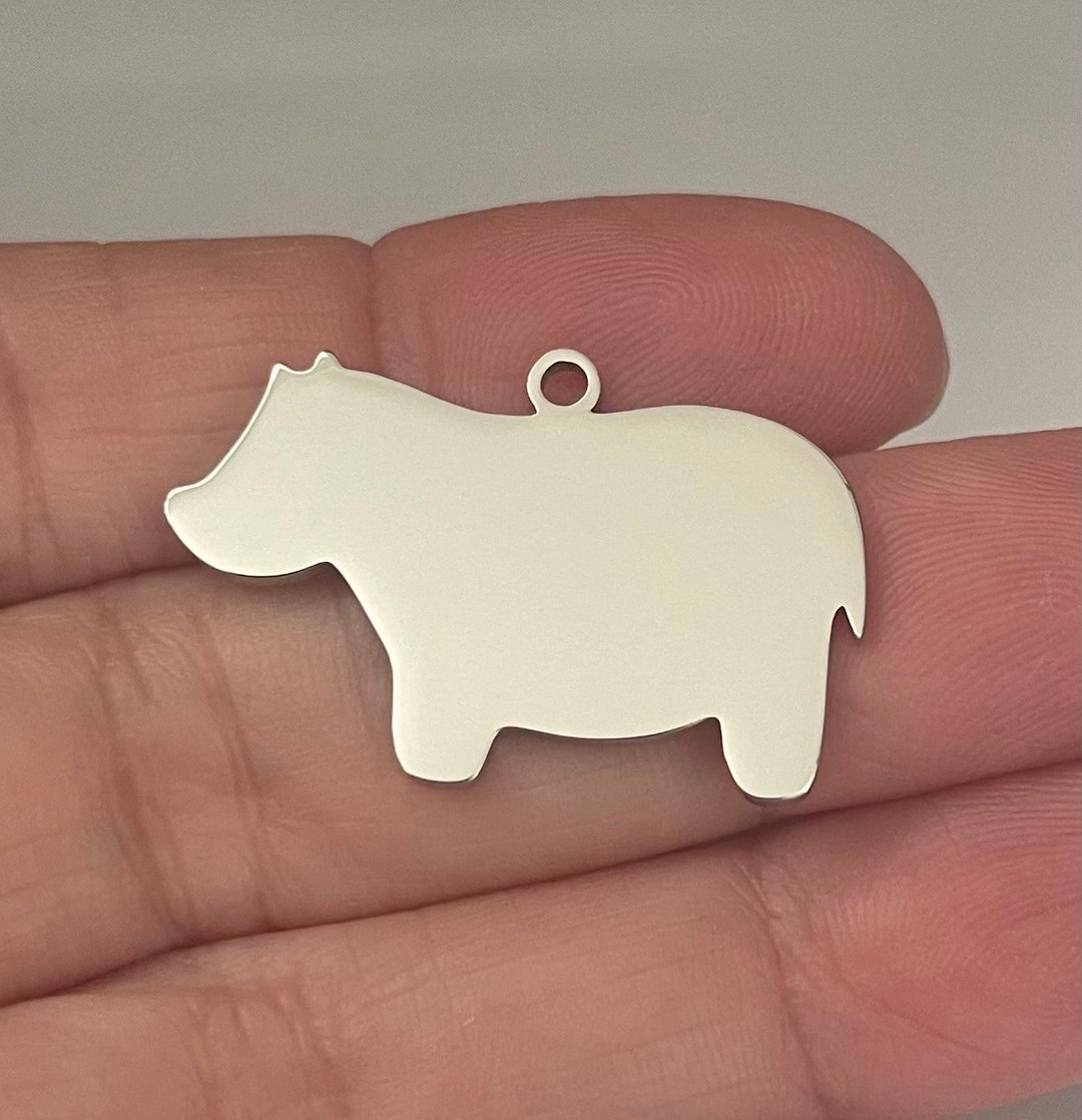 Small Stainless Steel Hippopotamus Hippo Charm-mirrored Finish on Both ...