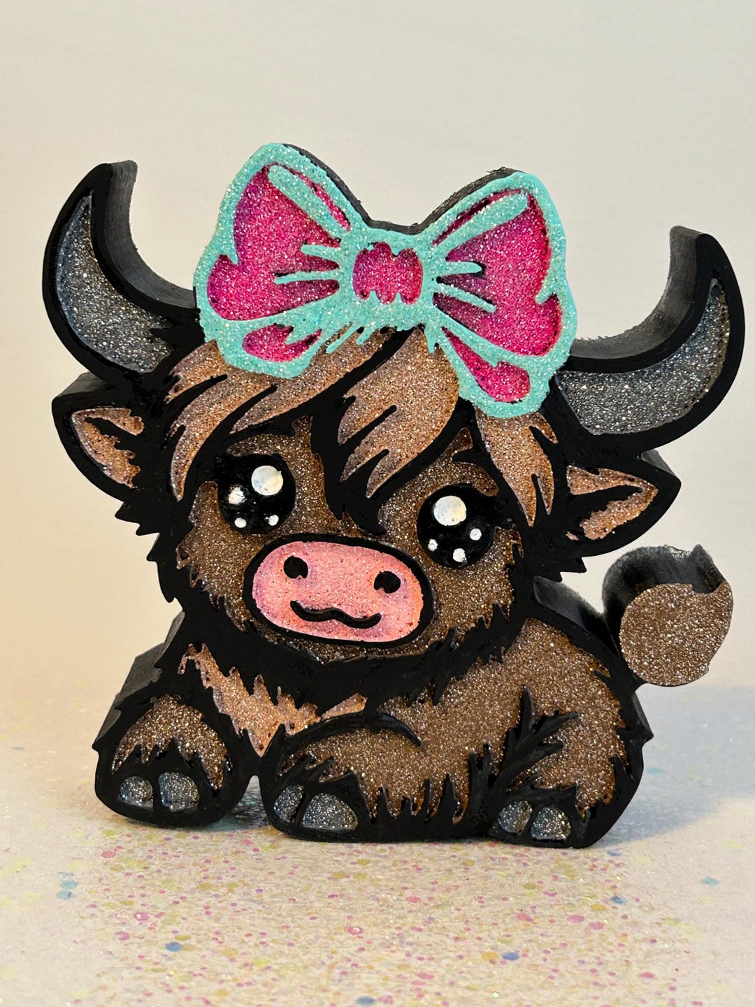 HONEY the BABY COW Resin Decor Epoxy Handmade Highland Figurine Art ...