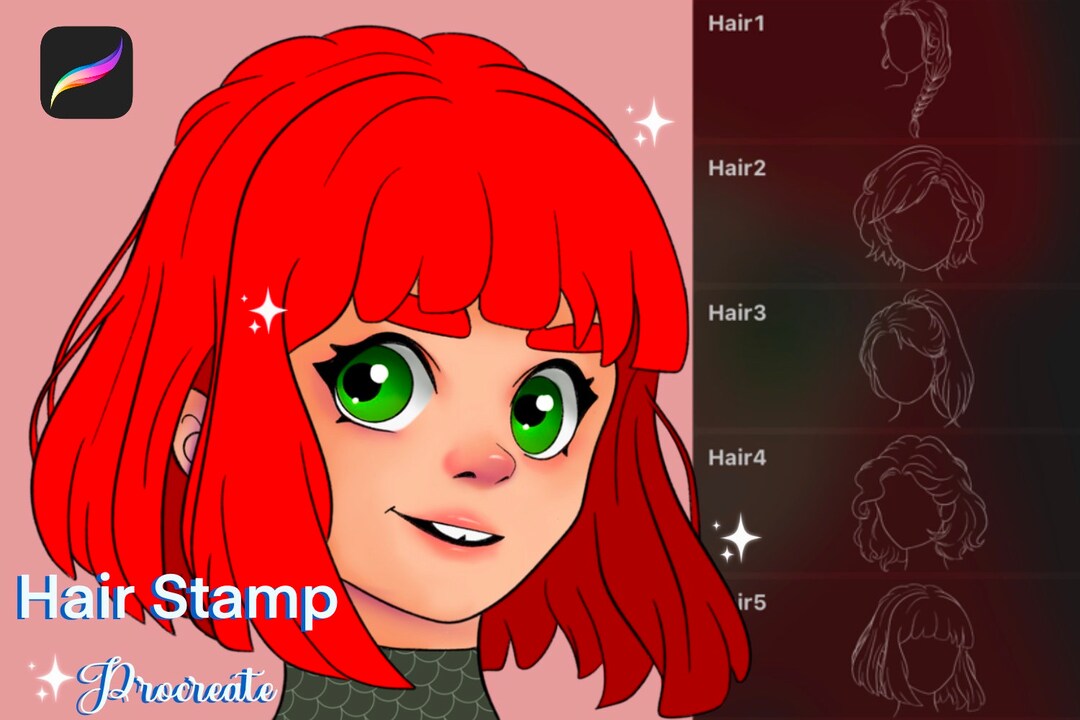 Procreate Stamps Hair Style Shapes for Procreate App to Create Anime ...