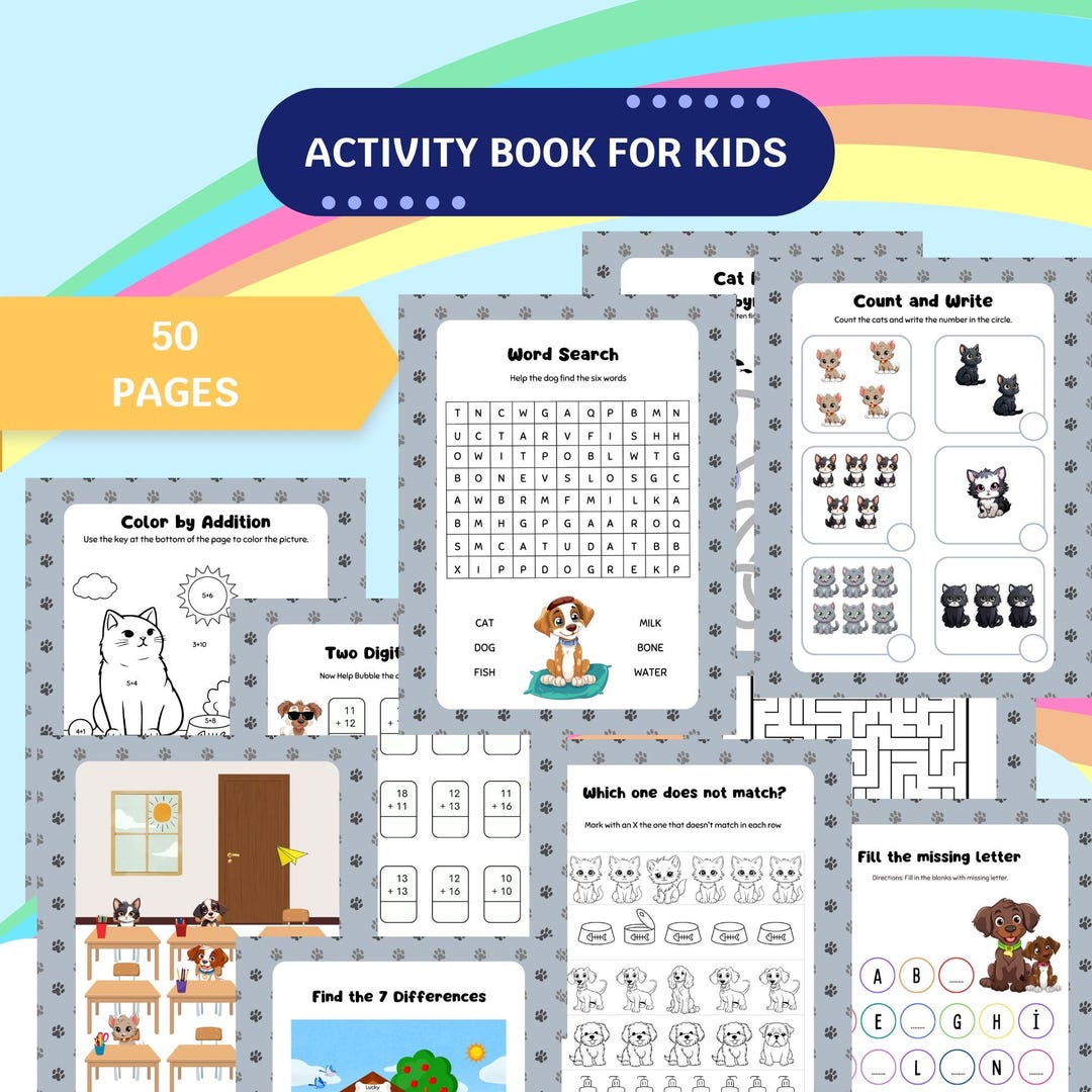 Printable Activity Book for Kids – 50 Engaging Activities, Kindergarten ...