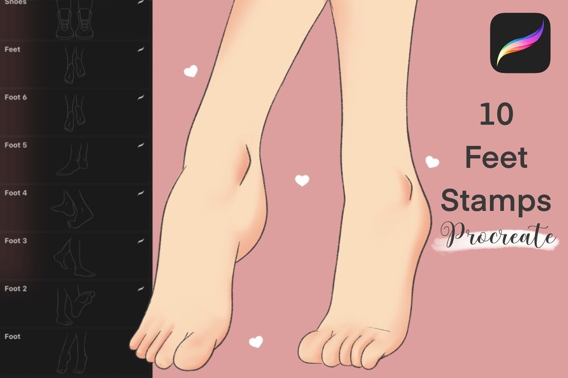 Procreate Stamps Feet Shapes and Skin Color Palette Procreate Brush Set ...