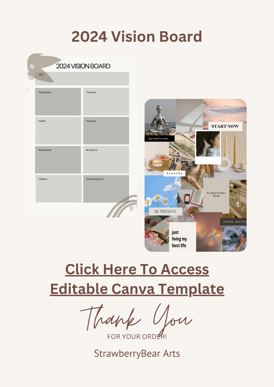 Digital Vision Board, Printable 2024 Vision Board, Vision Board Digital ...
