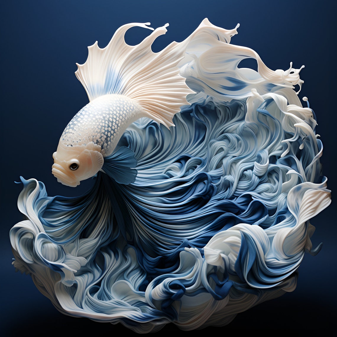 Aquatic Shibori Art-style Fish Digital Print: Vibrant Wall Art for ...