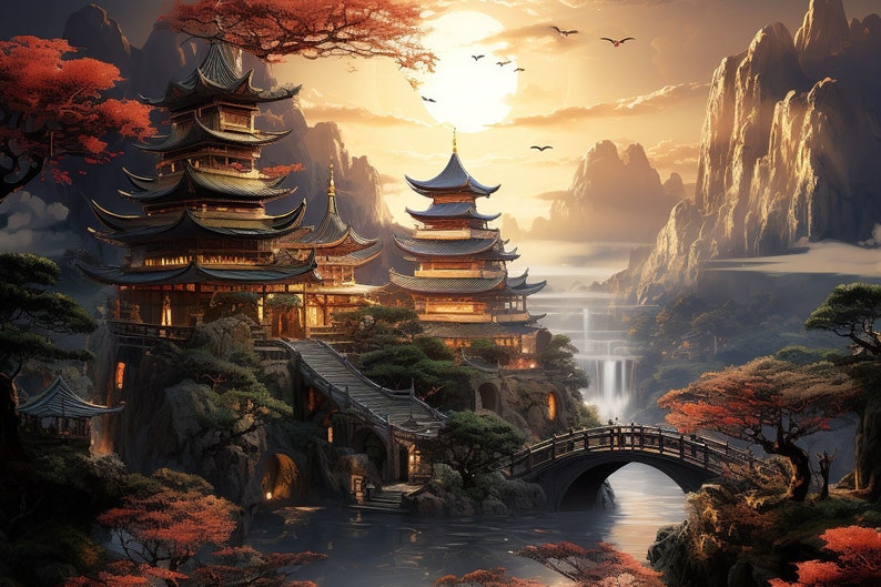 Zen-inspired Feng Shui Landscape: Digital Print for a Harmonious Home ...