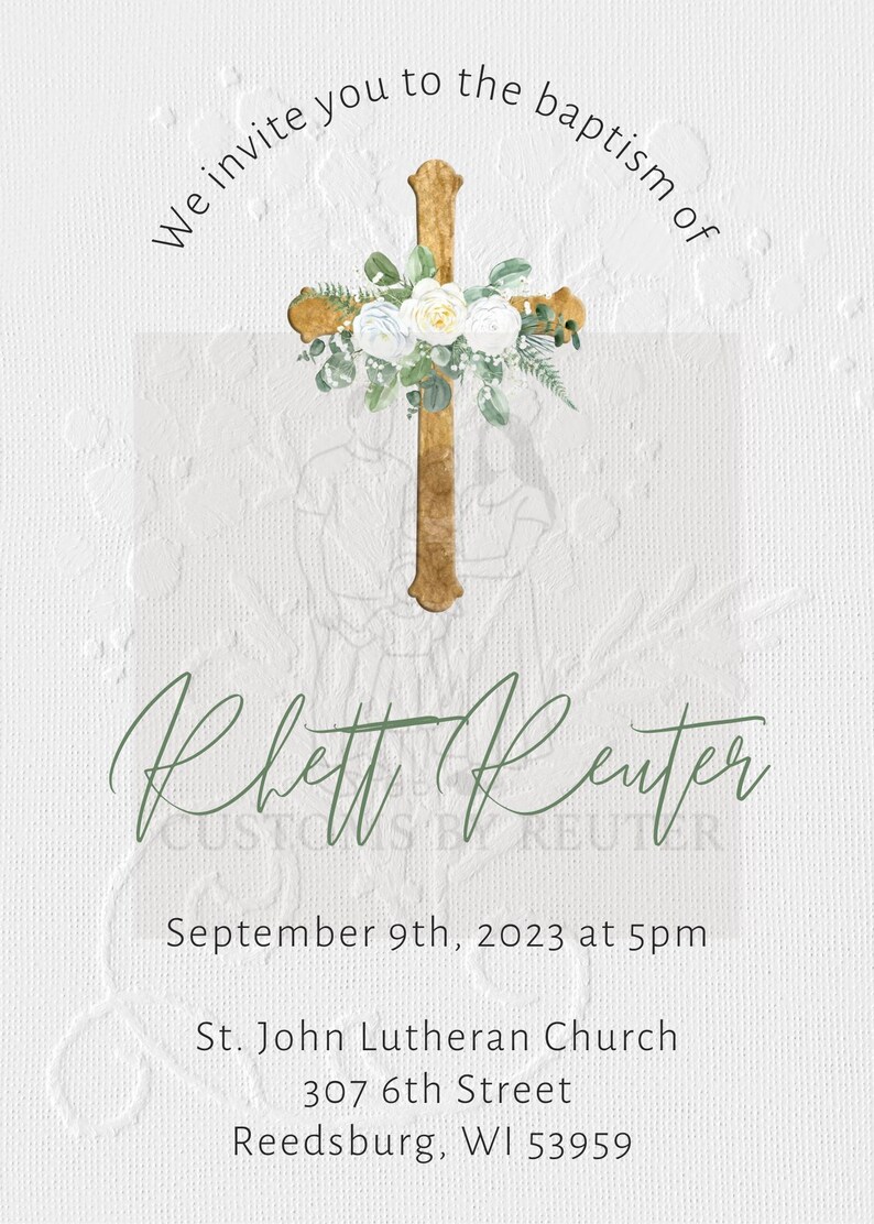 Rustic Baptism Invitation - Digital Canva Template - Etsy