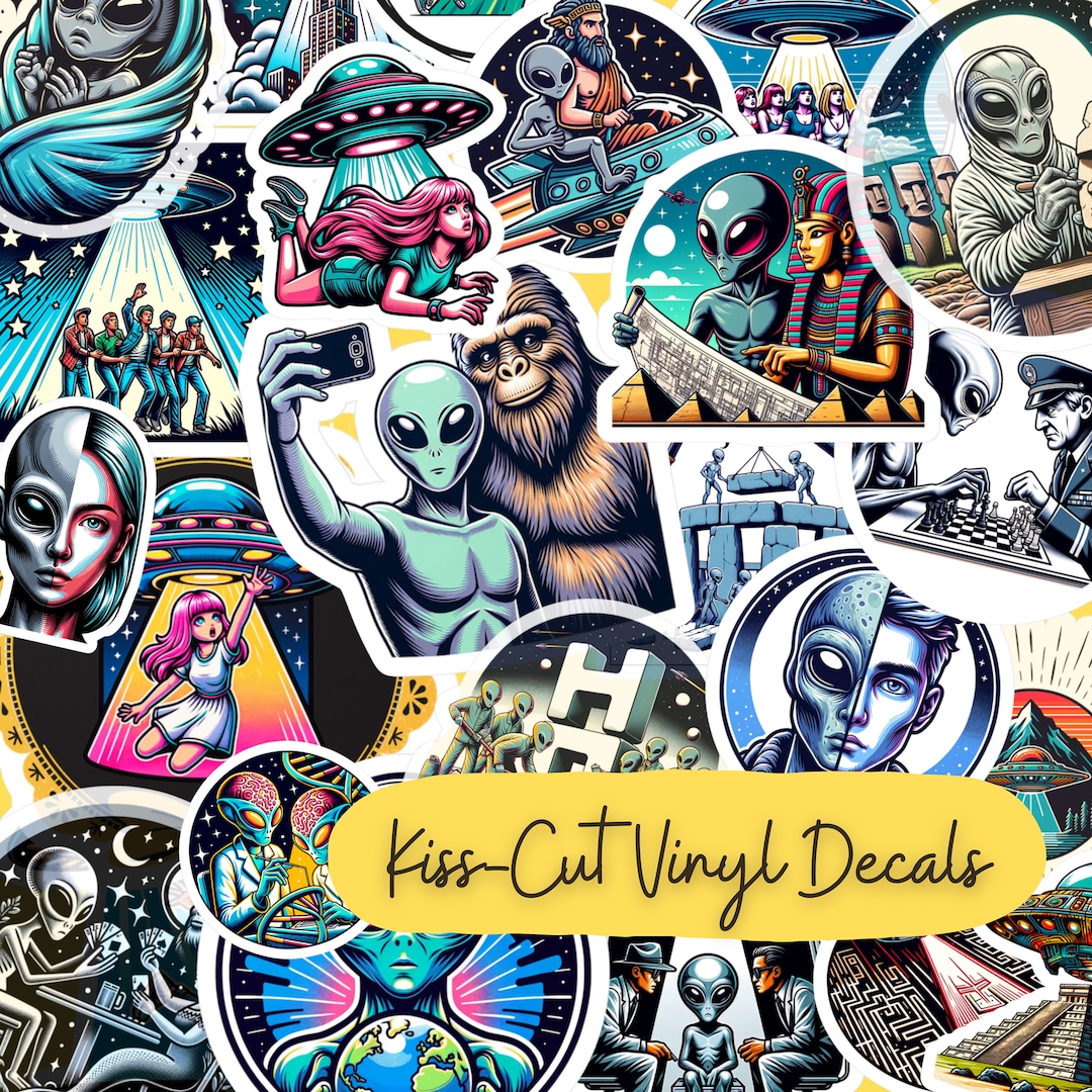 Kiss-cut Vinyl Decals, Extraterrestrial Inspired Stickers, Alien ...