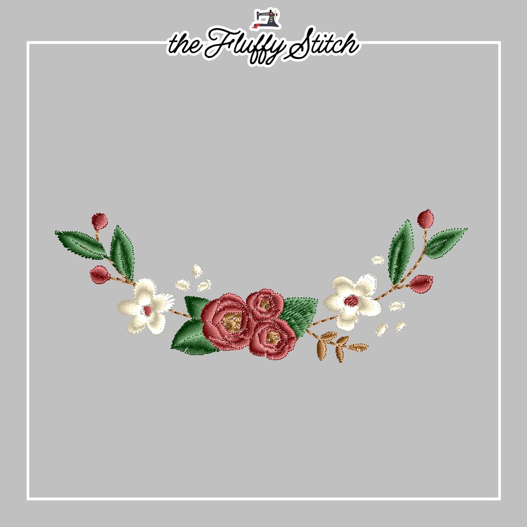 Small Floral Roses - Curve Bottom Garland Wreath Design - Embroidery ...