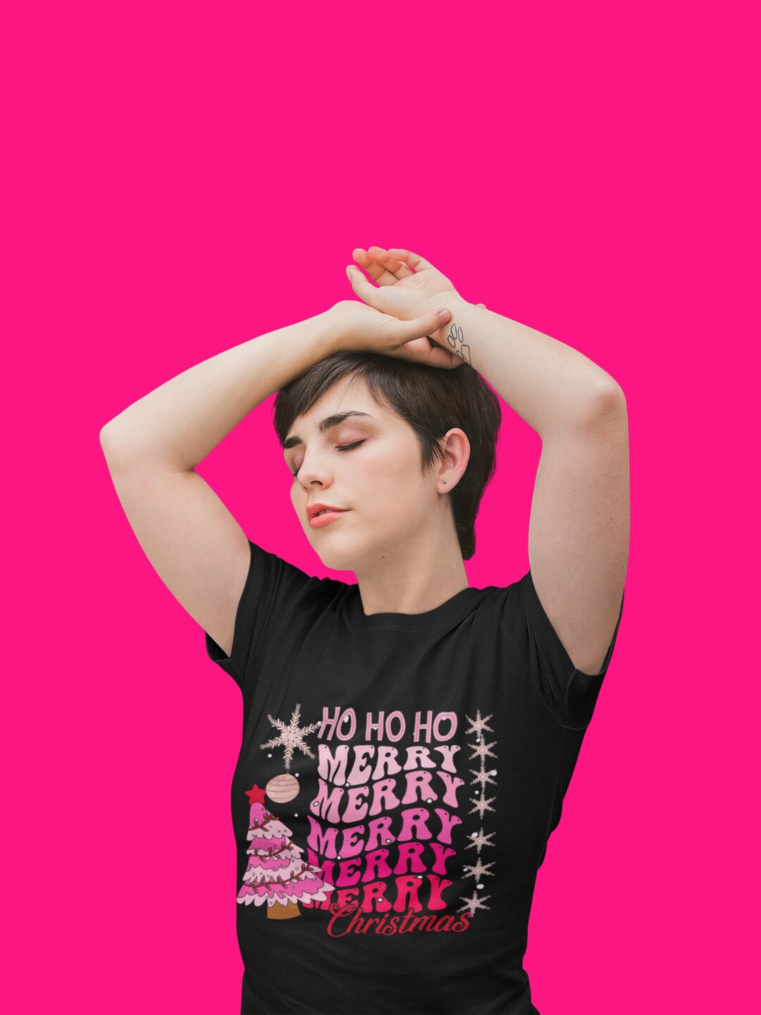 Retro Gradient ho Ho Ho Merry Christmas Tee Pink - Etsy