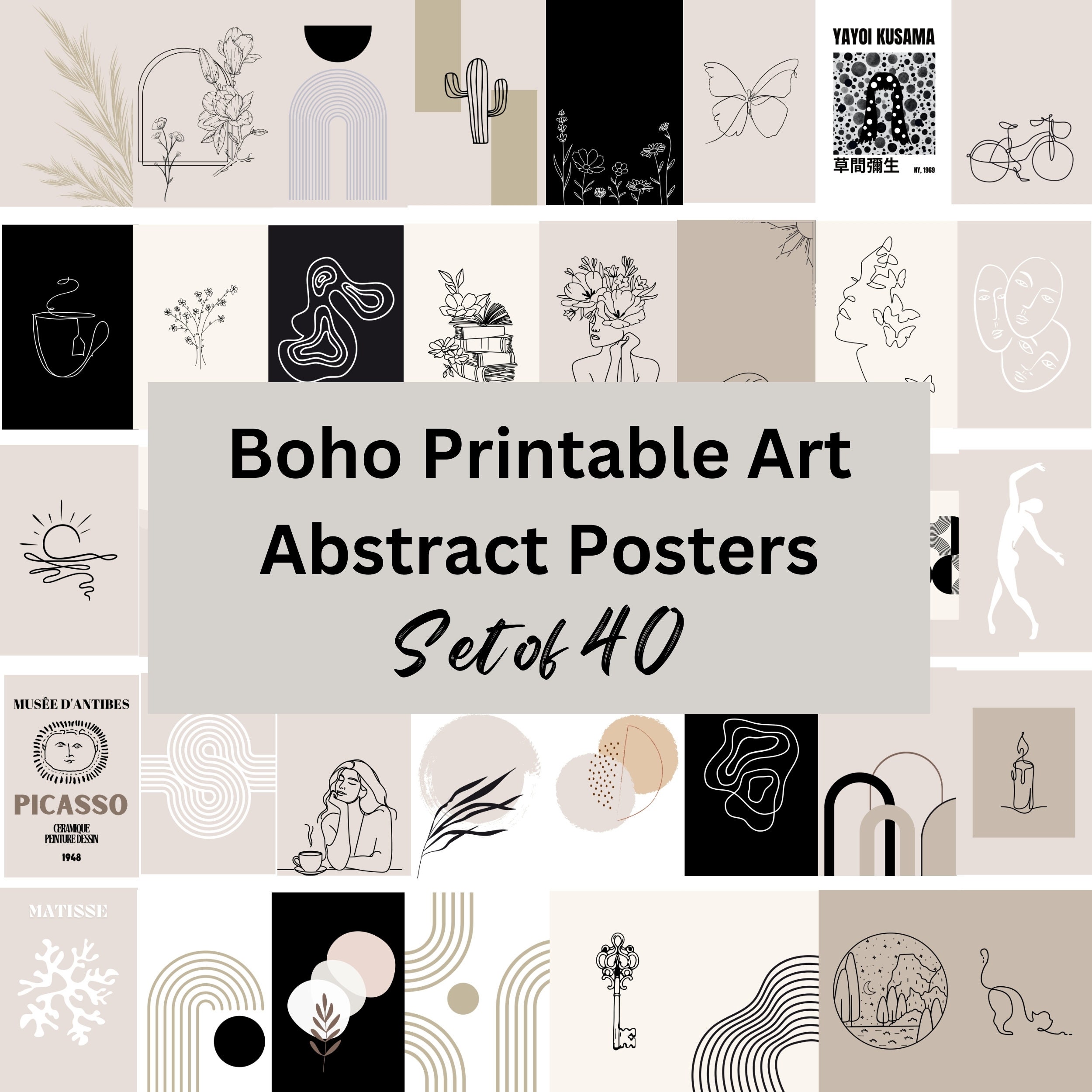 40 MEGA BUNDLE Boho Mid Century Modern Wall Art,boho Chic Prints ...