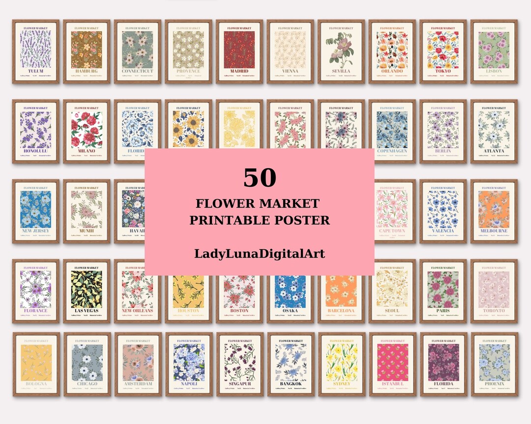 Flower Market Poster Set of 50, Mega Bundle Flower Market for Living ...