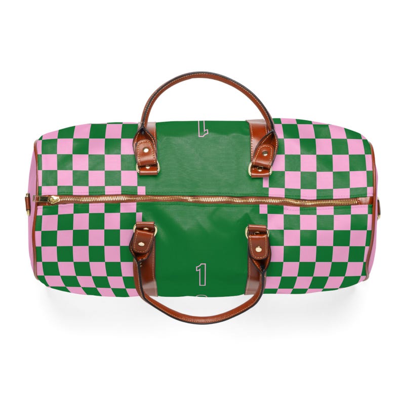 Checkmate AKA Inspired Bag, AKA Pink & Green Elegant Duffle Bag ...