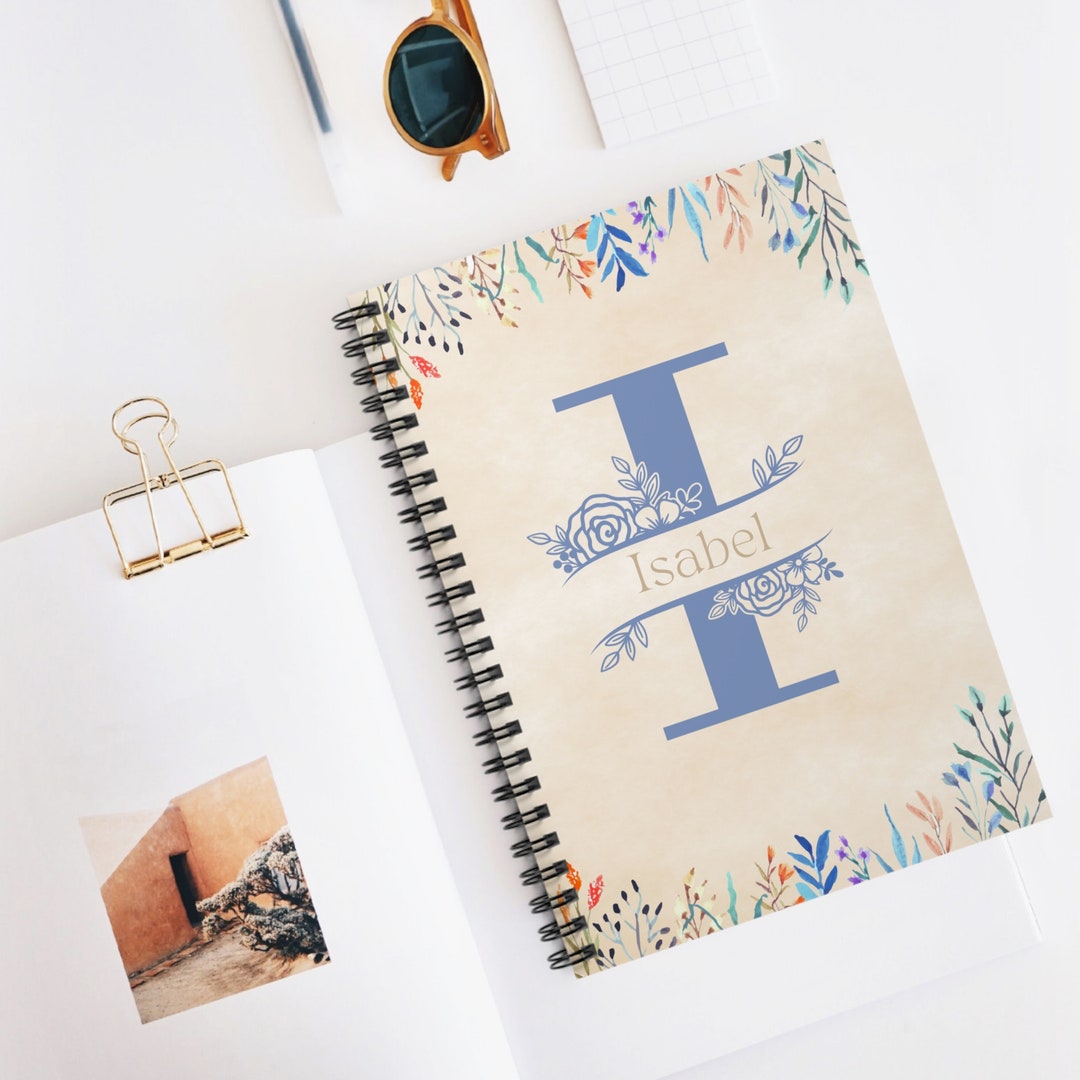 Floral Monogrammed Notebook, Blue Gift for Her, Letter Notebook ...