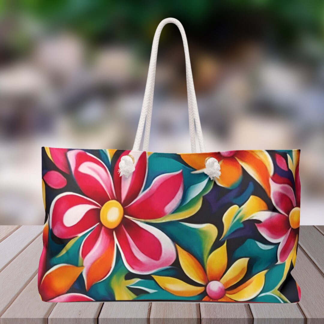 Artistic, Floral Weekend Bag, Travel Bag, Summer Vacation, Weekend Tote ...