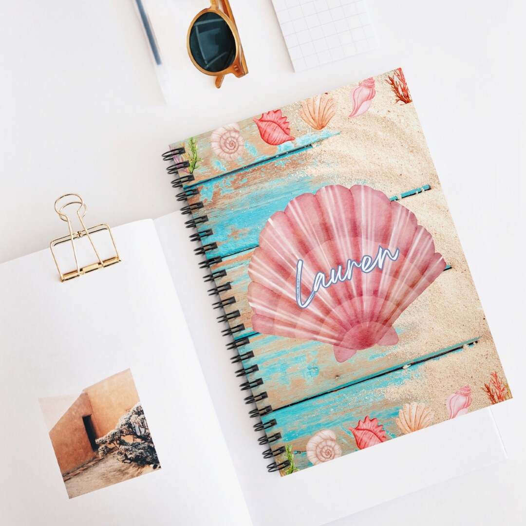 Seashell Notebook, Beach Gift, Personalized Name Journal, Custom Name ...