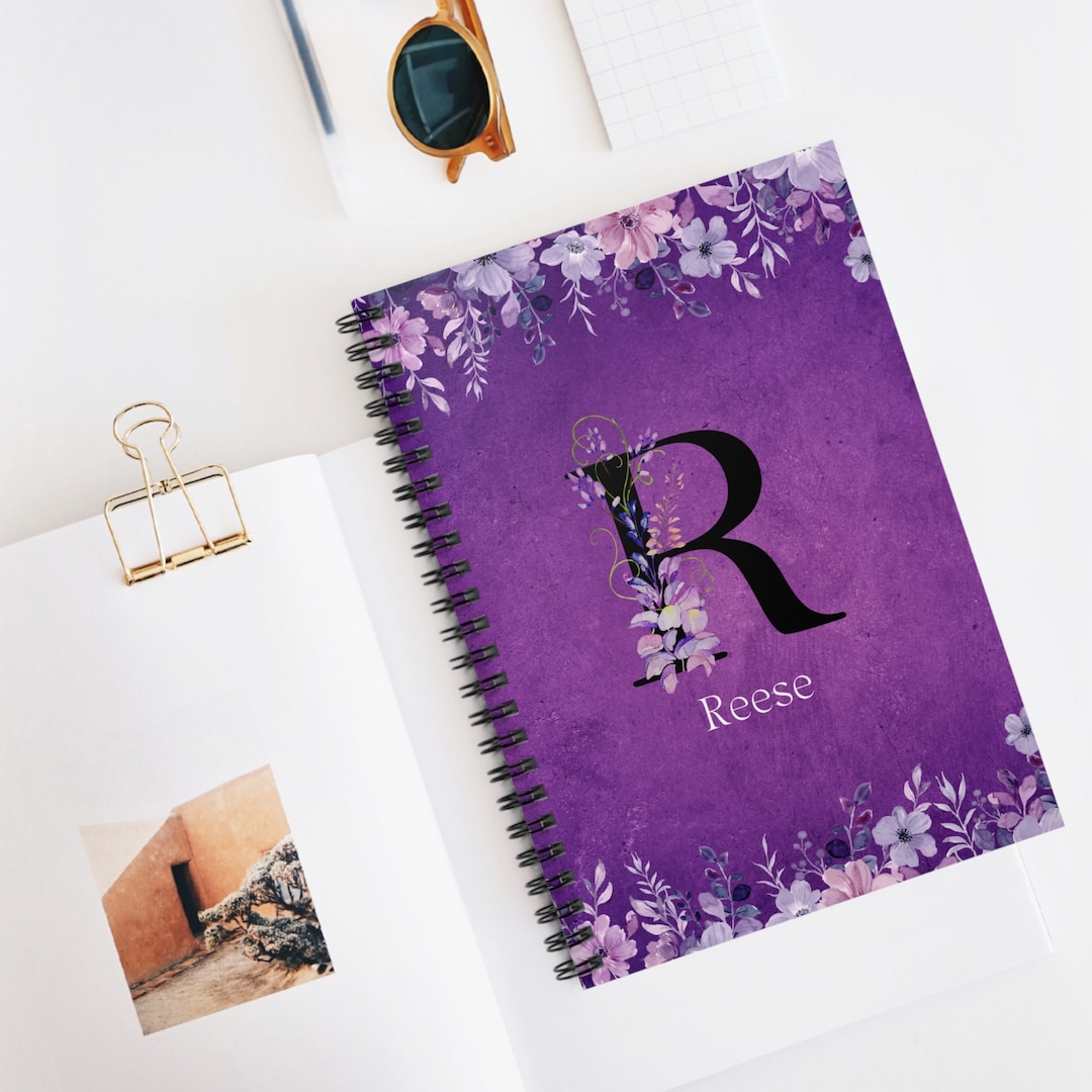 Floral Monogrammed Notebook, Purple Gift for Her, Letter Notebook ...