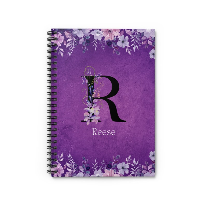 Floral Monogrammed Notebook, Purple Gift for Her, Letter Notebook ...