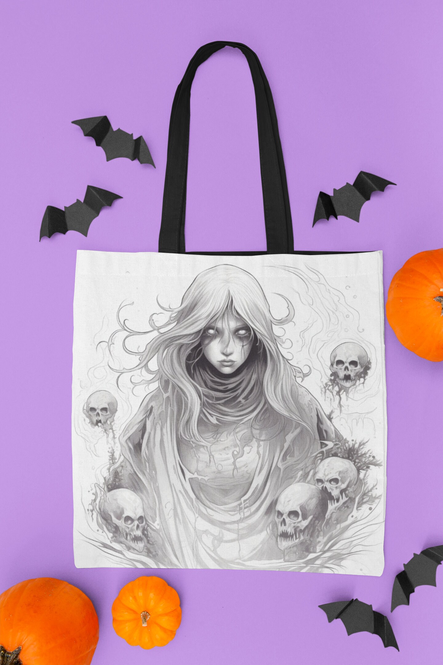 Halloween Tote Bag - Witch/necromancer Design - 3 Sizes - Trick or ...