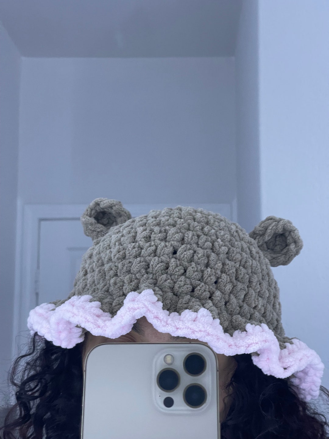 Brown and Pink Fluffy Bear Crochet Bucket Hat - Etsy