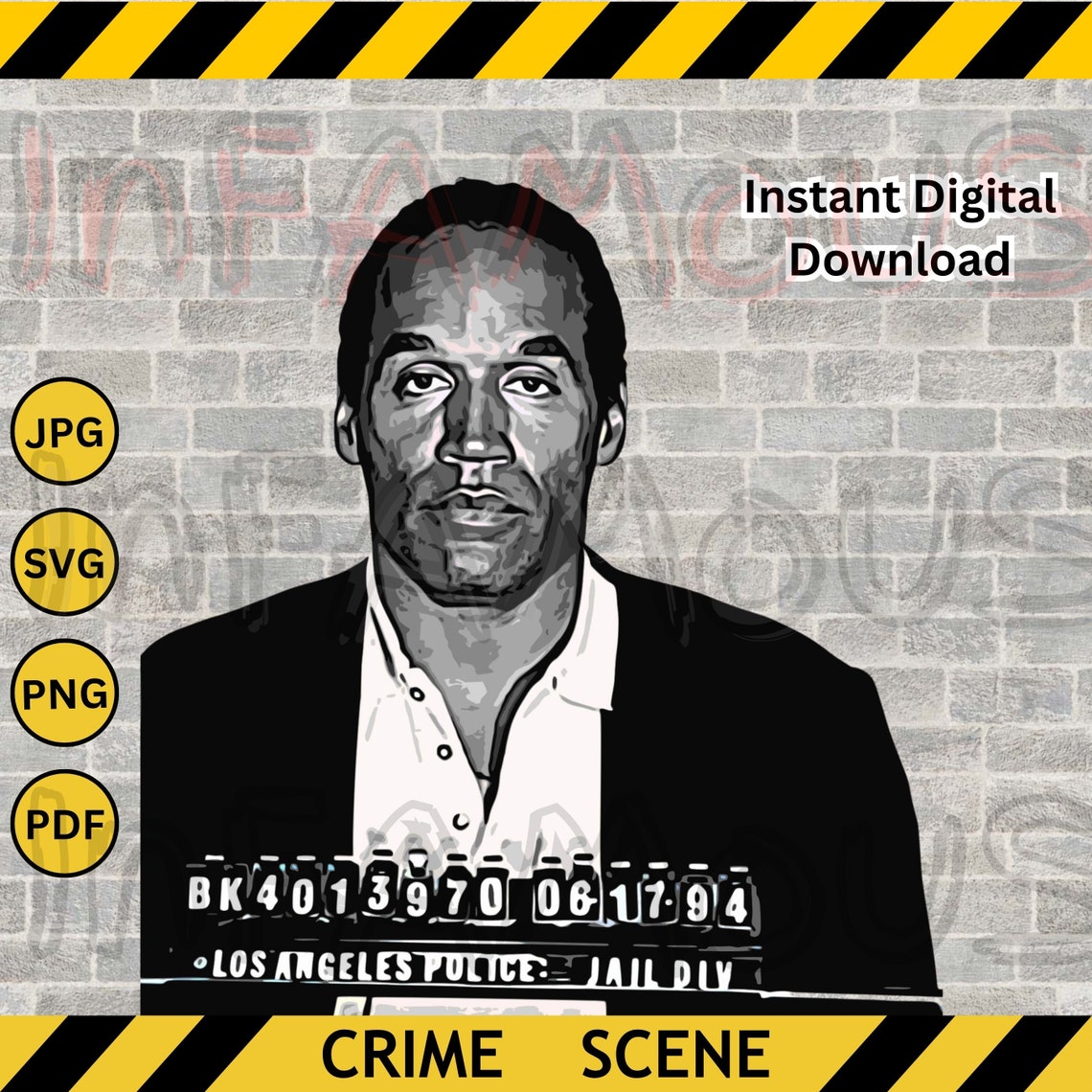 Digital Download Mugshot OJ Simpson Image High Resolution Printable ...