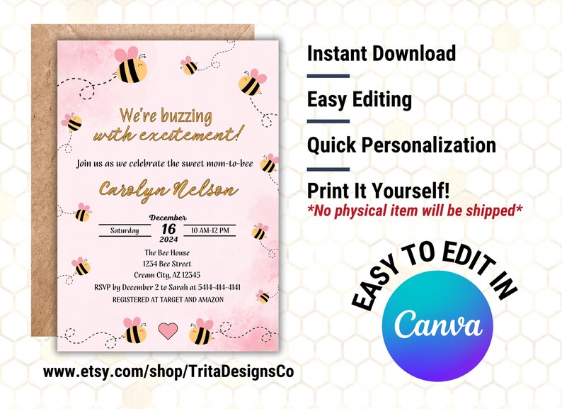 Editable: Buzzing With Excitement Bumble Bee Pink Baby Shower ...