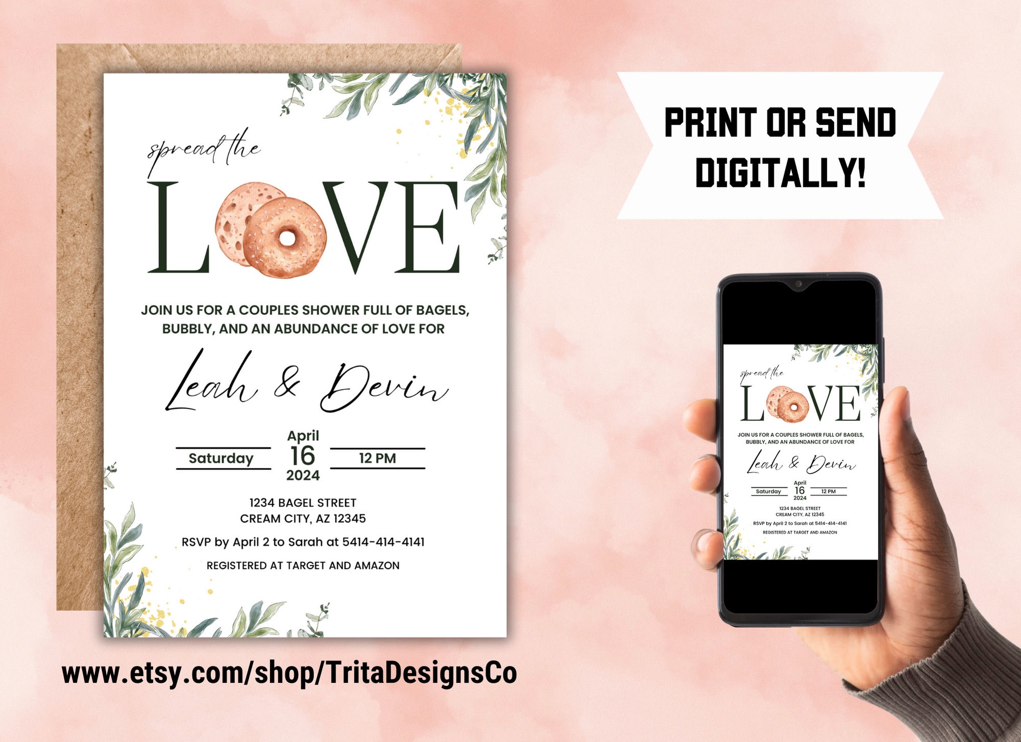 Editable: Spread the Love Bagels & Brunch Wedding Bridal Shower ...