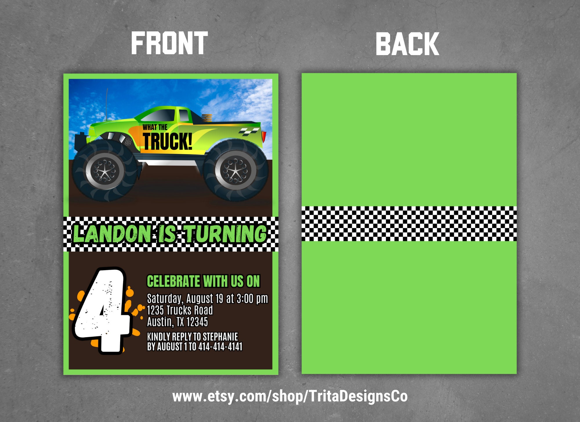 Editable: Monster Truck Birthday Digital Invitation Template. Print It ...