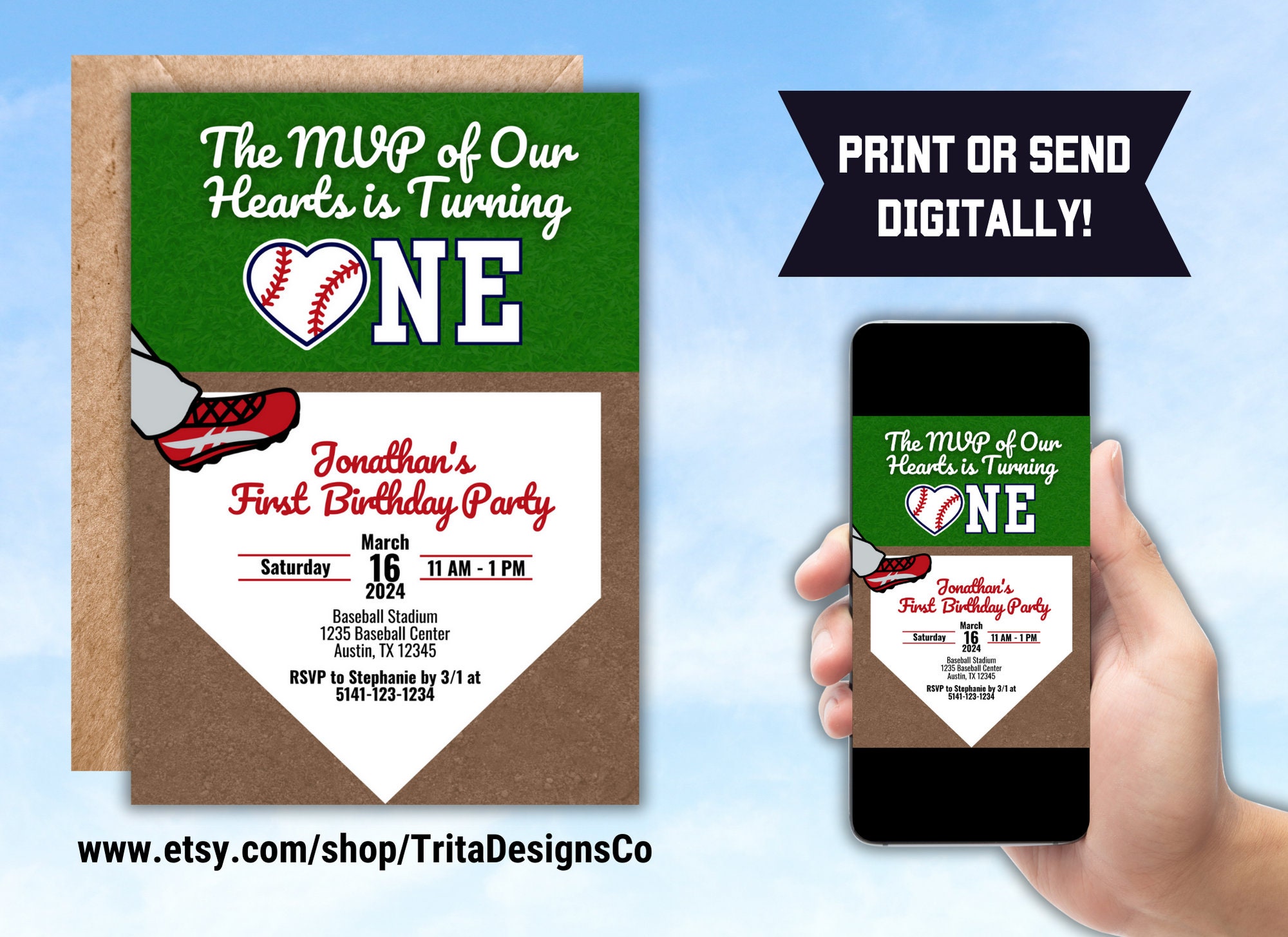 Editable: Baseball Themed First Birthday Digital Invitation Template ...