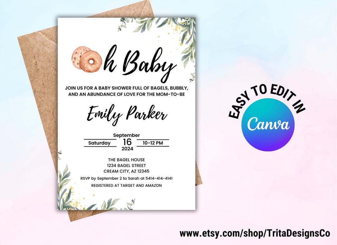 Editable: Oh Baby Bagels & Brunch Baby Shower Invitation Template ...