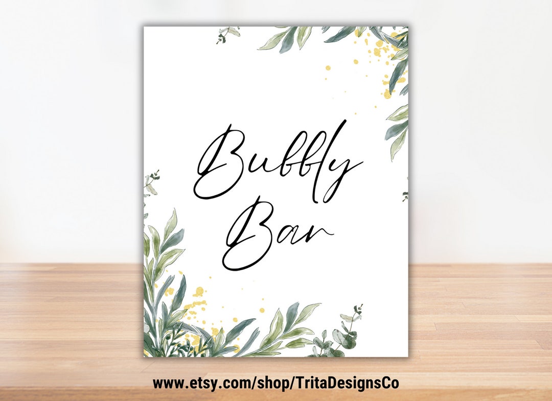 Ready to Print Bubbly Bar Party Sign. Instant Digital Download, Bridal ...