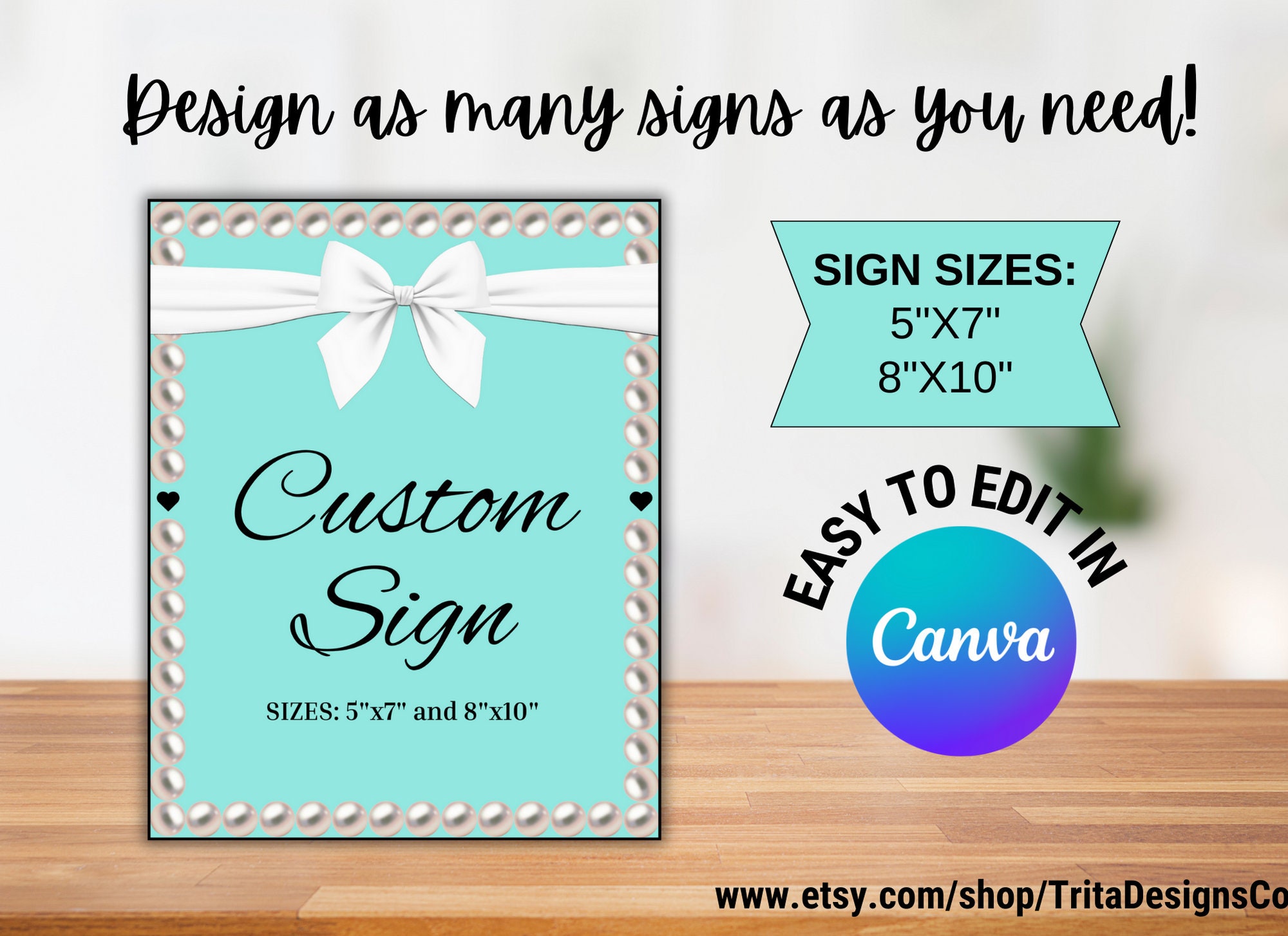 Editable: 5"x7" and 8"x10" Custom Signs. Turquoise and White Bow for ...