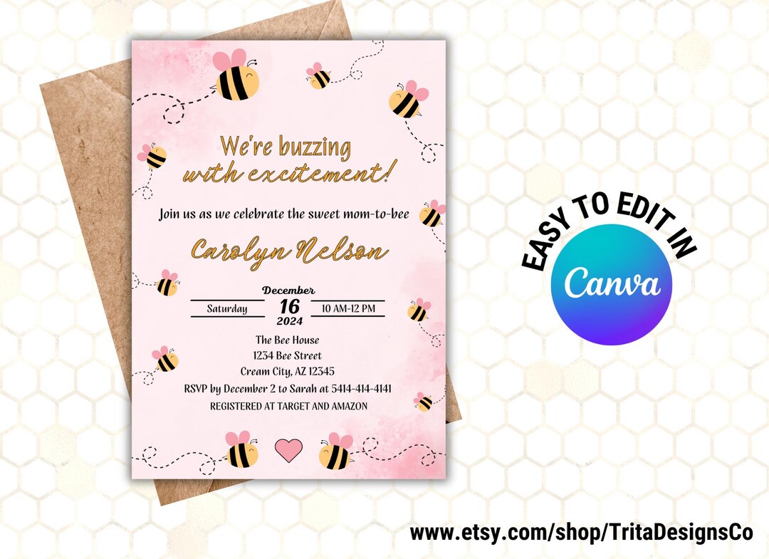Editable: Buzzing With Excitement Bumble Bee Pink Baby Shower ...