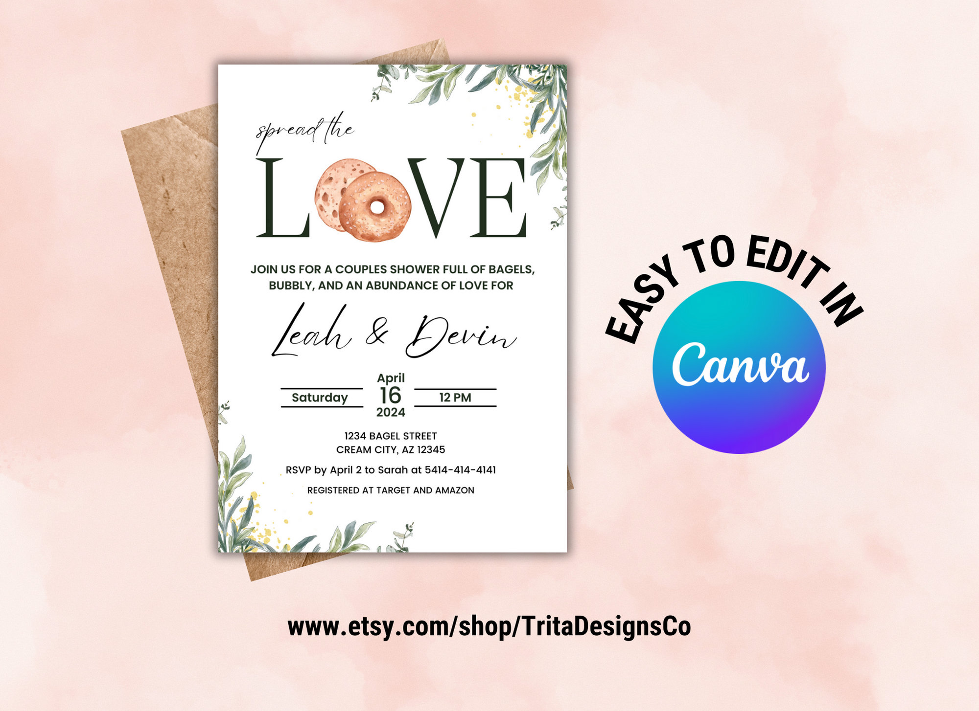Editable: Spread the Love Bagels & Brunch Wedding Bridal Shower ...