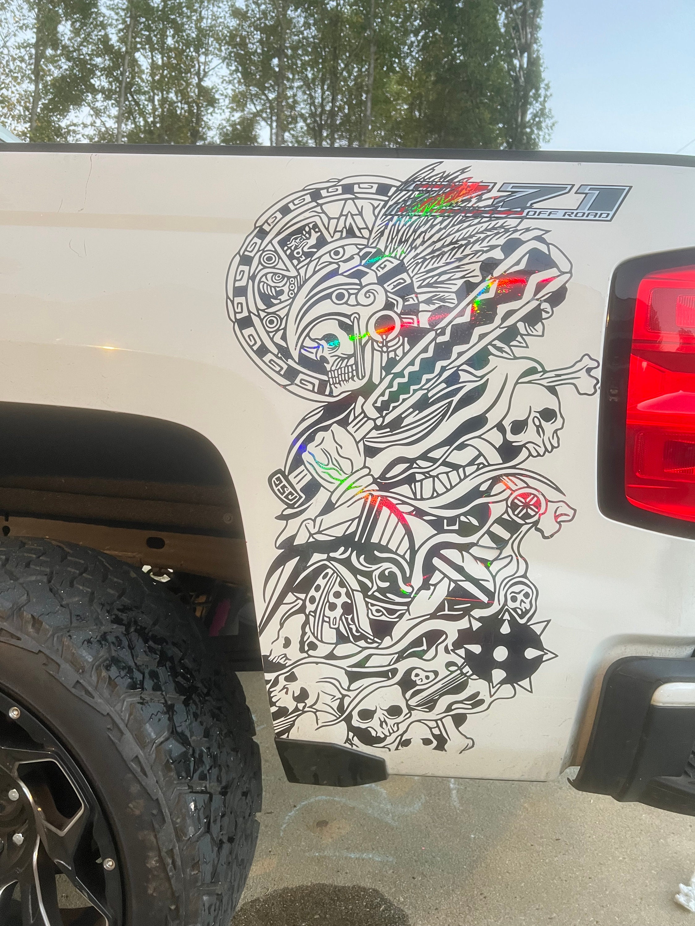 Aztec Skull Warrior Decal | Tribal Aztec Skull Hood Decal | Large Aztec ...