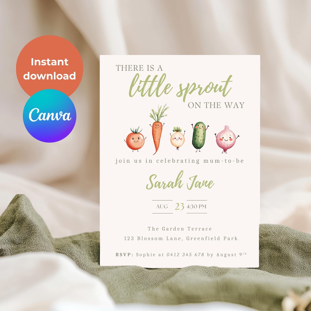 Little Sprout Baby Shower Invitation: Editable Canva Template (digital ...