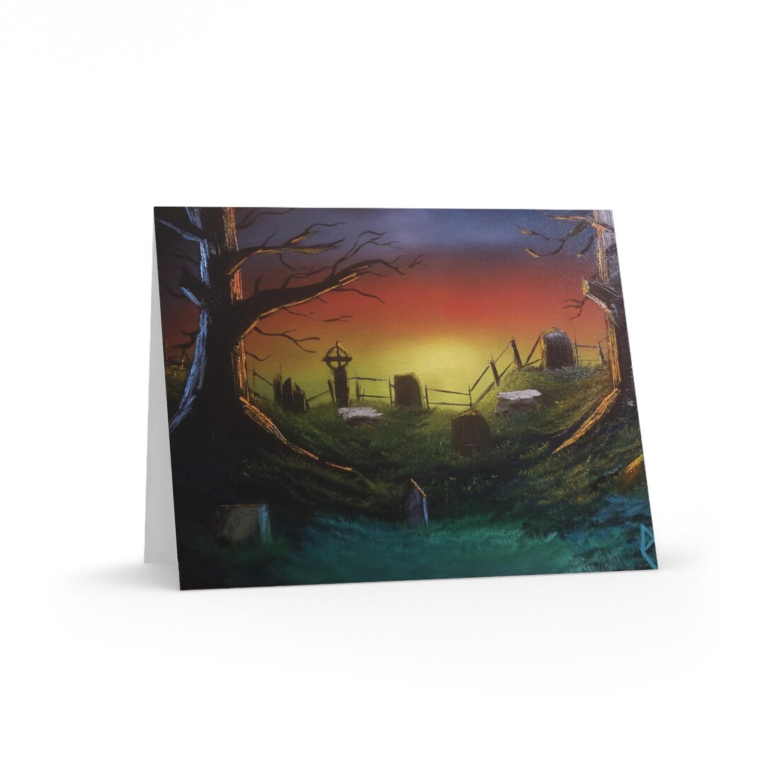 October Graveyard Greeting Cards: Spooky Autumn Artwork - Etsy