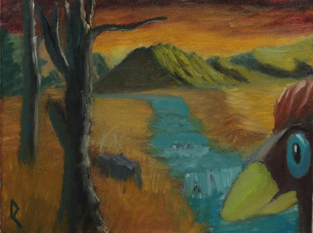 Derpy Bird Oil Painting: Colorful Cartoon Bird on Canvas (8x10) - Etsy