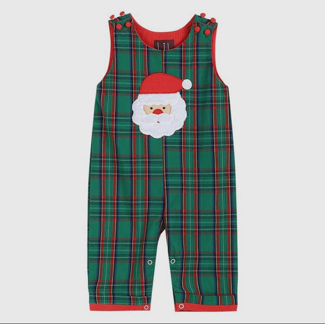 Appliqué Santa Overalls - Green/red Gingham - Etsy