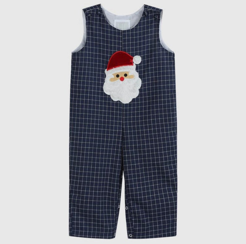 Appliqué Santa Tweed Overalls - Navy Plaid - Etsy