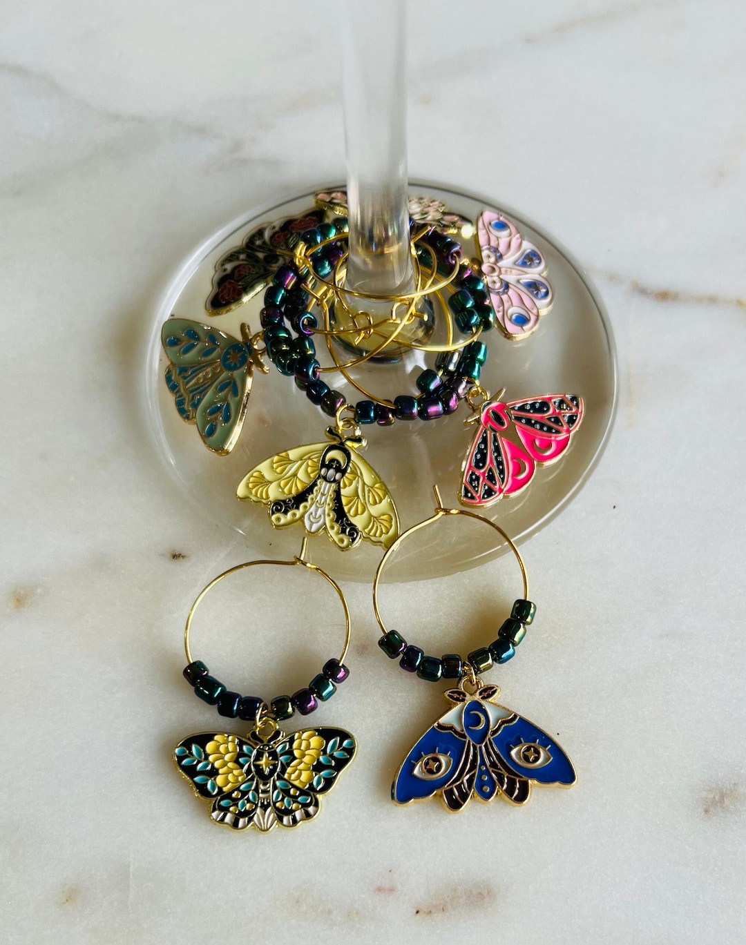 8 Sun Moon Moth Wine Glass Charms - Etsy