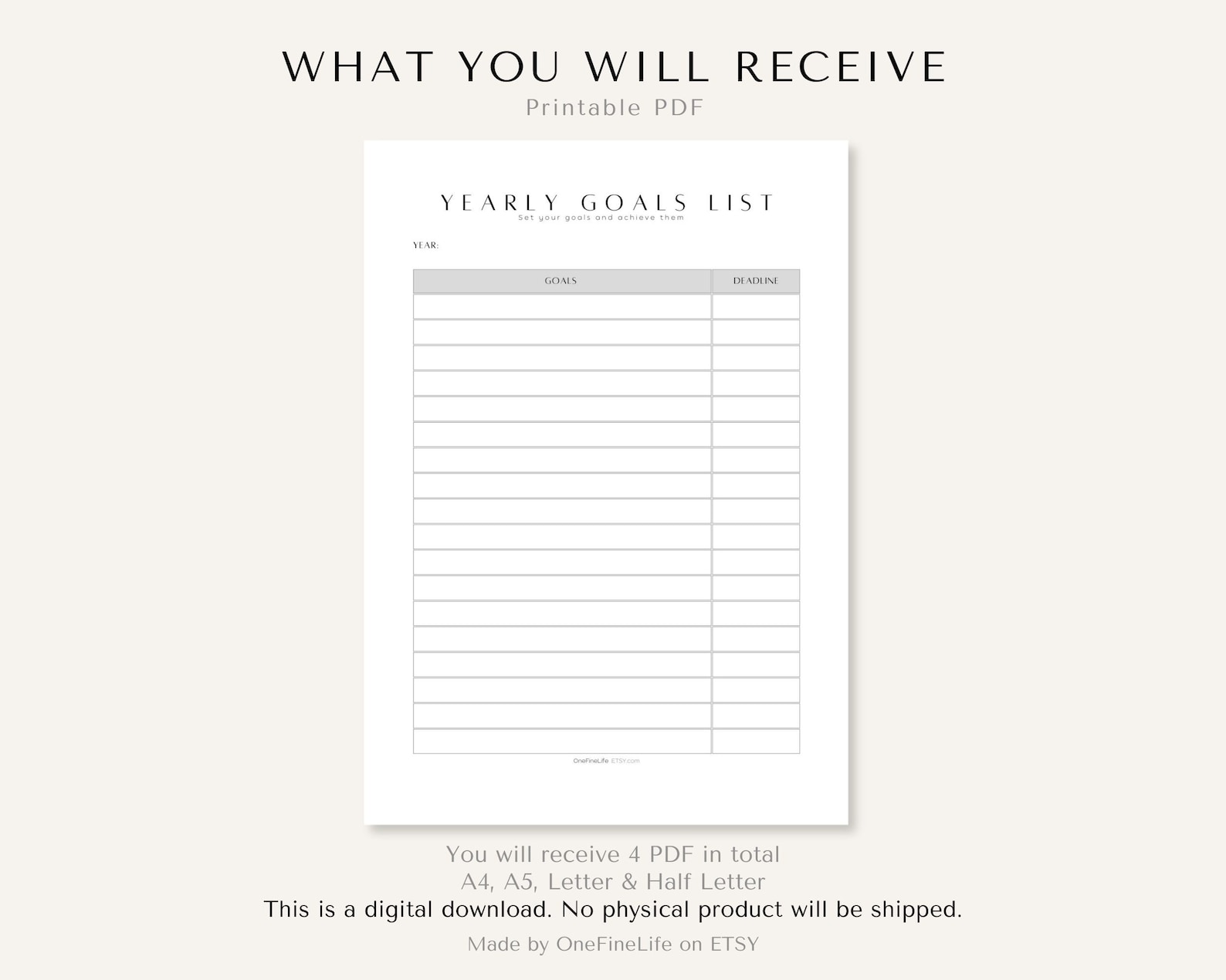 Yearly Goals List Printable| Goals Setting Printablei Goals Planner| A4 ...