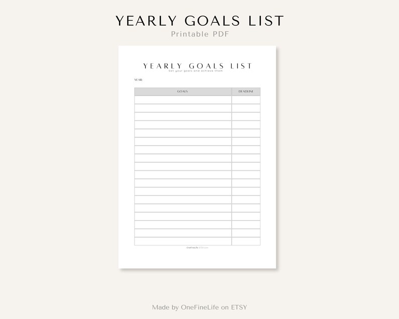 Yearly Goals List Printable| Goals Setting Printablei Goals Planner| A4 ...