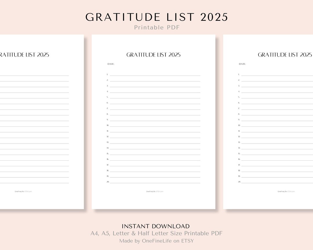 Gratitude List 2025| Gratitude Printablei Gratitude Log| Gratitude ...