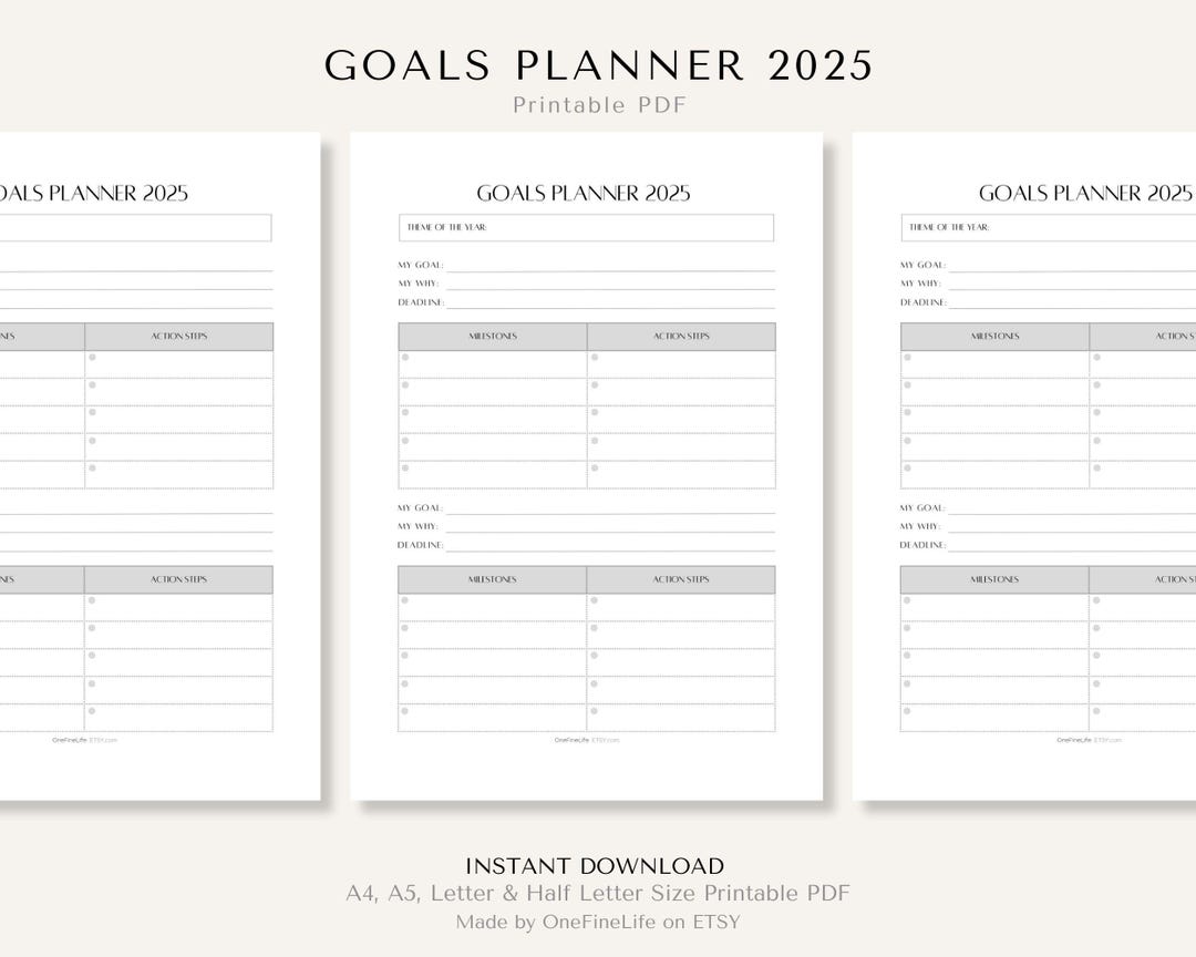 Goals Planner 2025: Printable PDF (a4/a5/letter/half Letter) - Etsy
