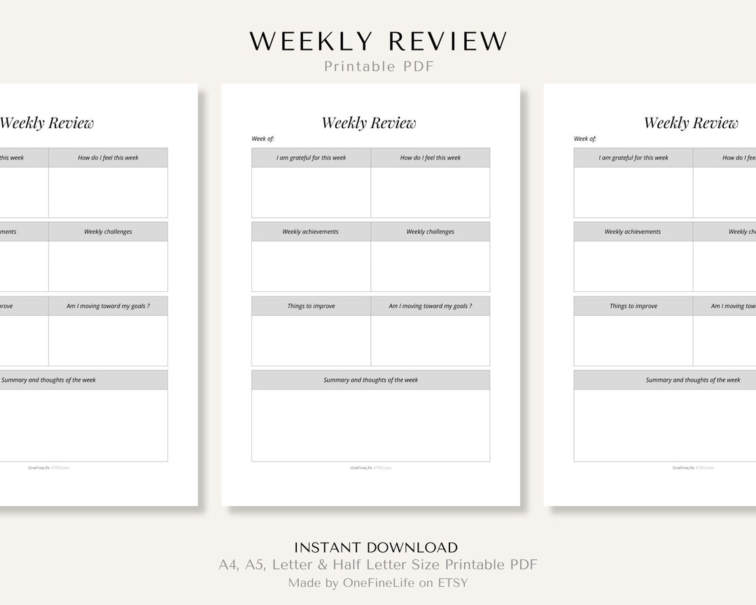 Weekly Review Journal: Printable Reflection Template (PDF Download) - Etsy