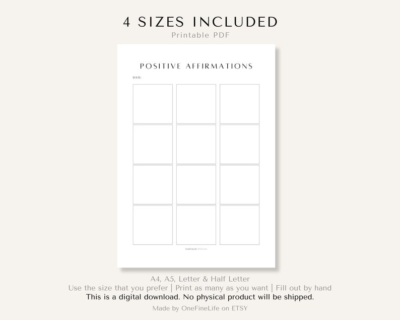 Positive Affirmations| Positive Affirmations Printablei A4/a5/letter ...
