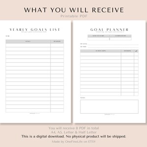 Yearly Goals List I Goal Planner | Goal Setting Planneri A4/a5/letter ...