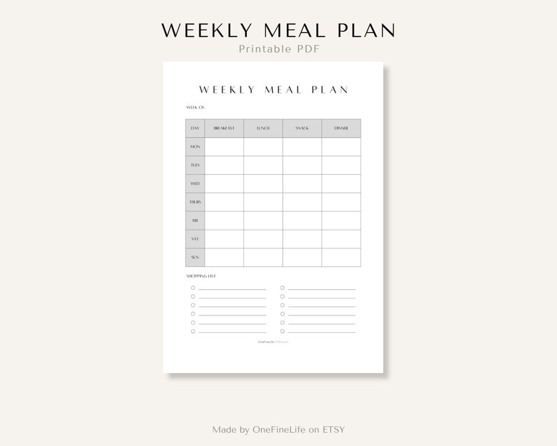 Weekly Meal Plan| Weekly Meal Plan With Shopping List Printable| Food ...