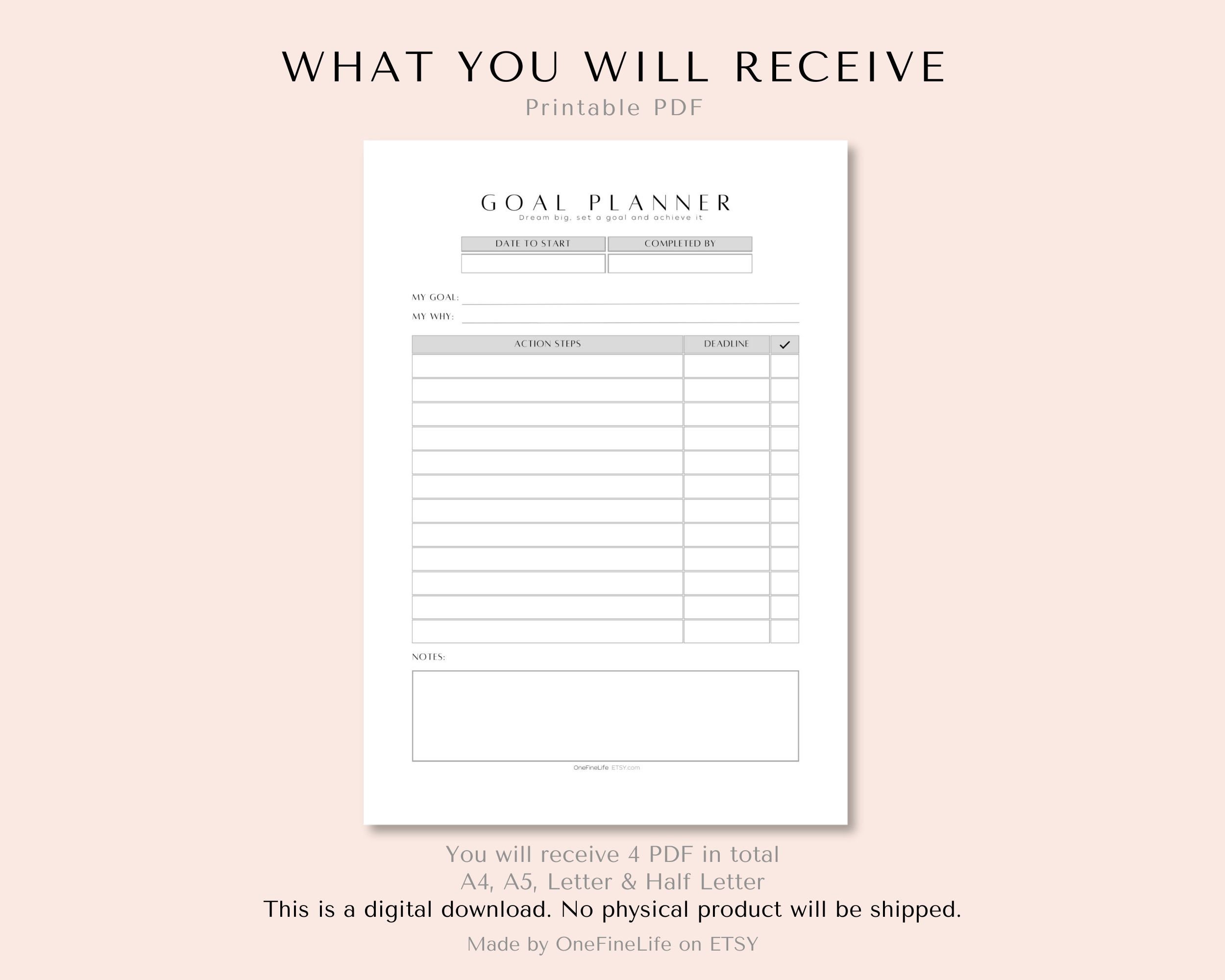 Goal Planner Printable Goal Setting Planneri Minimalist - Etsy