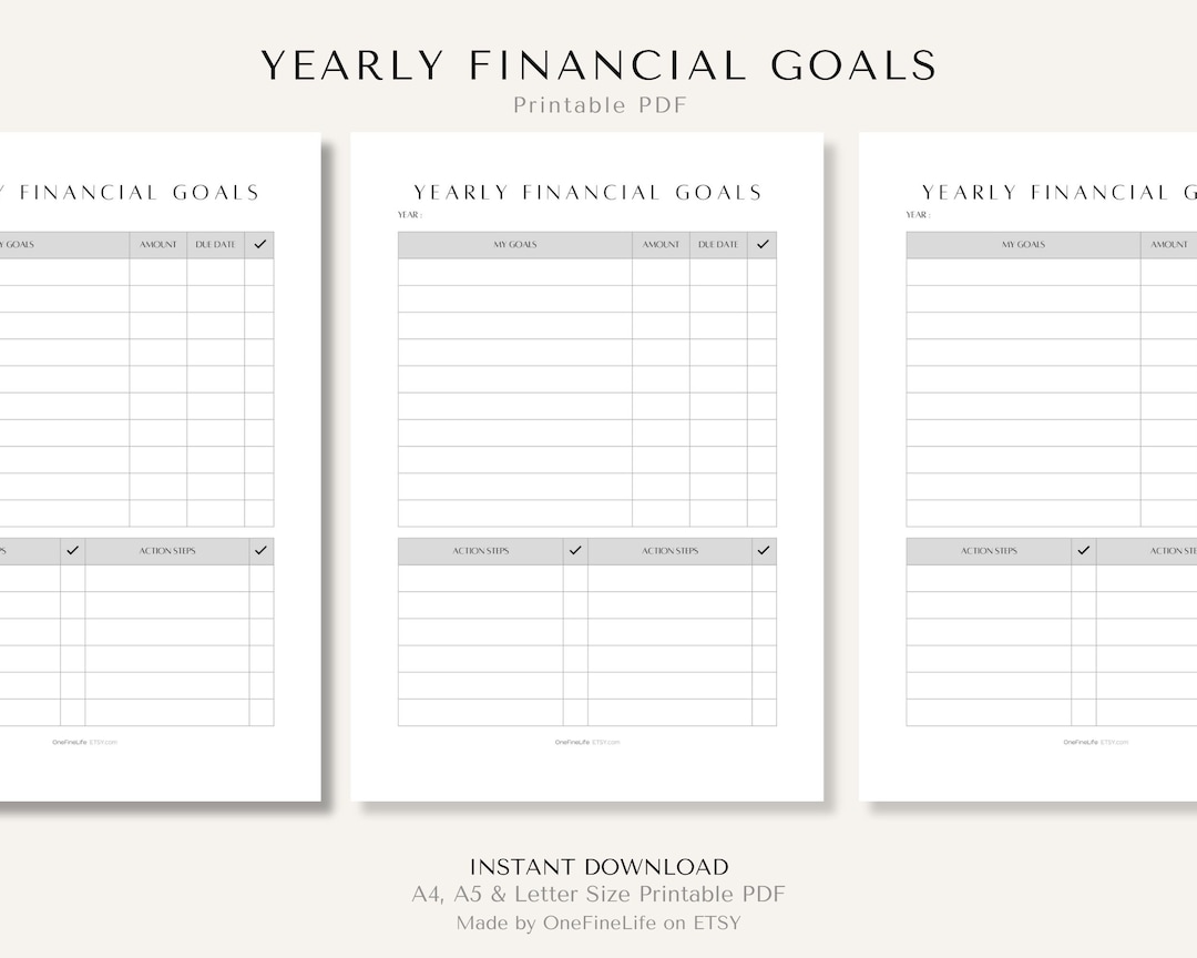 Yearly Financial Goals Planner| Financial Plannerl Financial Goals ...
